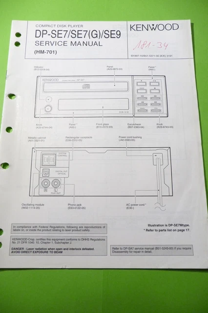 SERVICE MANUAL INSTRUCTIONS for Kenwood DM-SE7, DM-SE9, Original $28.84 - PicClick AU