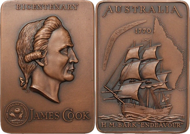 1970 JAMES COOK Bicentenary Australian Numismatic Society Bronze Medal ...
