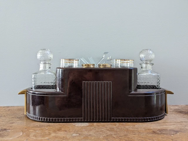 1930'S ART DECO Bakelite Bar Caddie in Brown with Gold Accented Federal ...