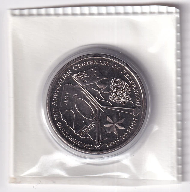 AUSTRALIAN: 2001 20 Cent Federation Act Australia Capital Territory Unc ...