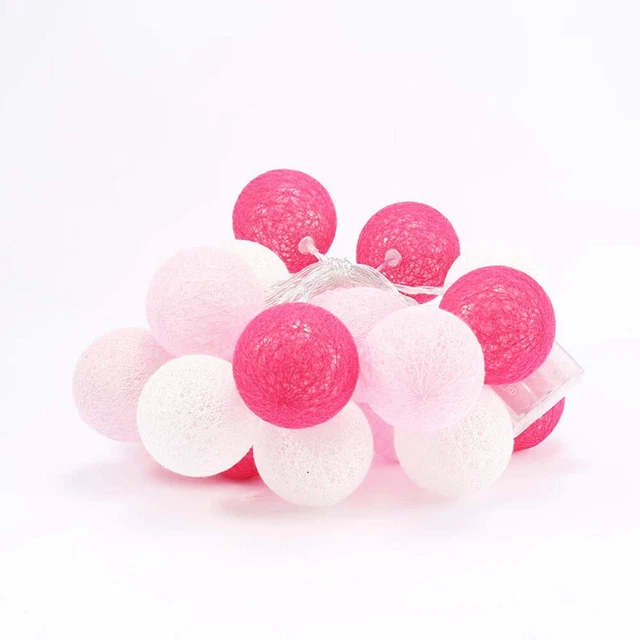 PINK COTTON BALL String Lights 20 LED Battery 3m Bedroom Party Decor ...
