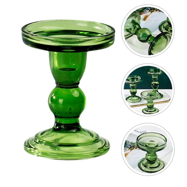 CANDLESTICKS HOLDER GREEN Glass Cylinders for Pillar Holders Retro $37. ...