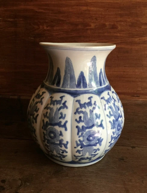 RARE BEAU GRAND vase boule 10 facettes bombées céramique Bleue qualité ...