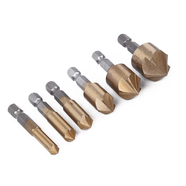 HIGH SPEED STEEL 6-19mm Countersink Hex Shank Chamfer Deburring Drill ...