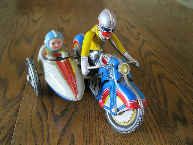 ORIGINAL 1950'S JAPAN Motorcycle with Side Car Vintage GSH 605 Tin Wind ...