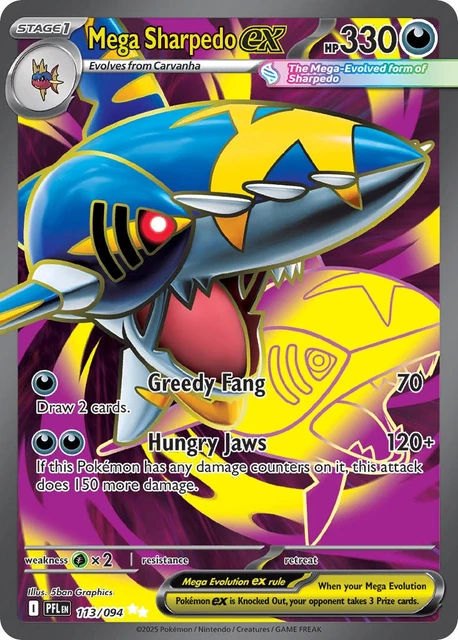 POKEMON TCG MEGA Sharpedo ex 113/094 Phantasmal Flames $8.95 - PicClick AU