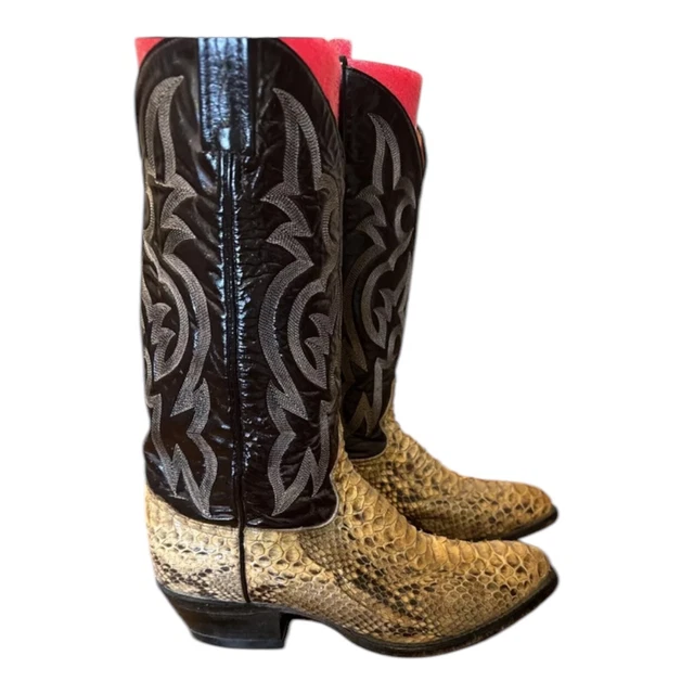 VINTAGE TONY LAMA Python Snake Skin Cowboy Boots Brown 7d Style Y8132 ...