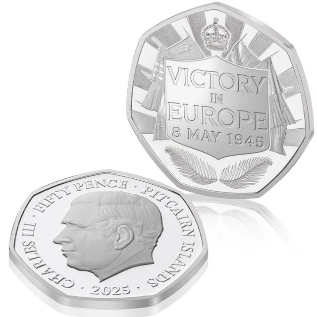 THE VE DAY 80th Anniversary Silver Proof Fifty Pence Coin Ltd to just ...