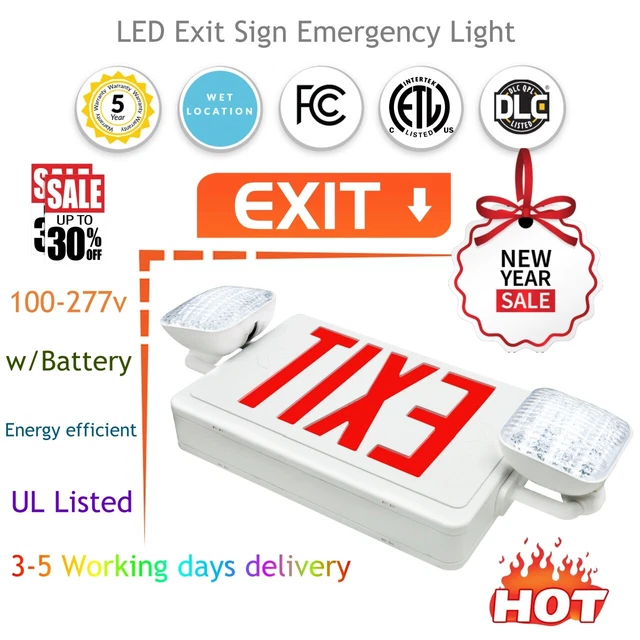 LED EXIT SIGN with Emergency Lights,Red Letter Emergency Exit Sign ...
