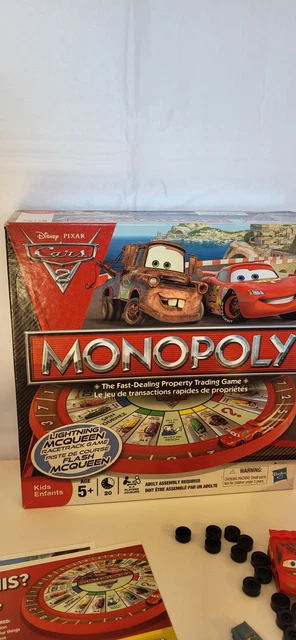 DISNEY PIXAR CARS 2 Monopoly Kids Board Game By Hasbro Complete $17.99 ...