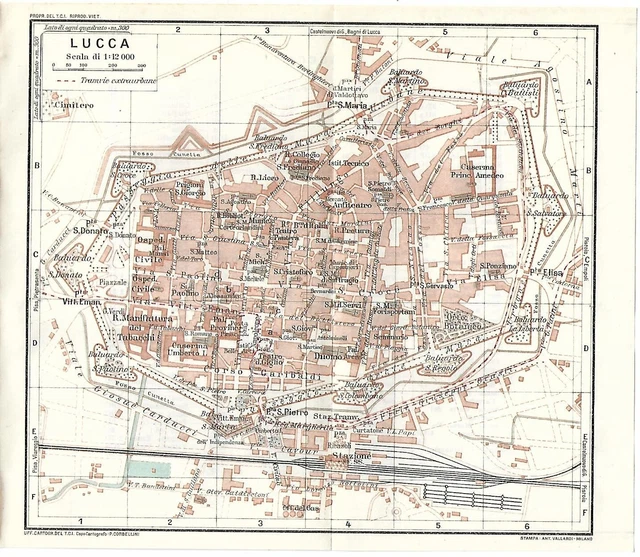 CARTA GEOGRAFICA ANTICA LUCCA Pianta della città TCI 1924 Antique map ...