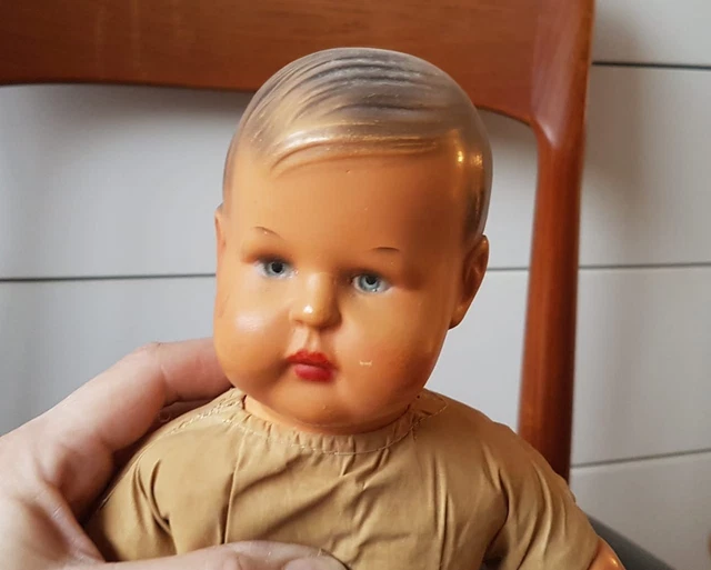 ALTE BABY-PUPPE STOFFKÖRPER TONKOPF 35cm EUR 19,50 - PicClick DE