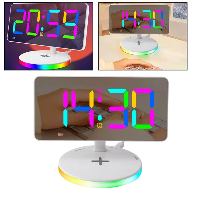 DESKTOP RGB MIRROR Clock with Wireless Charging and Adjustable ...