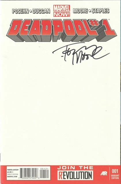 DEADPOOL VOL 3 Issue # 1 Blank Cover NM Marvel 2012 Signed By Tony ...