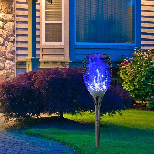 SOLAR LIGHT 12LED Flickering Dancing Blue Flame Torch Waterproof Land ...