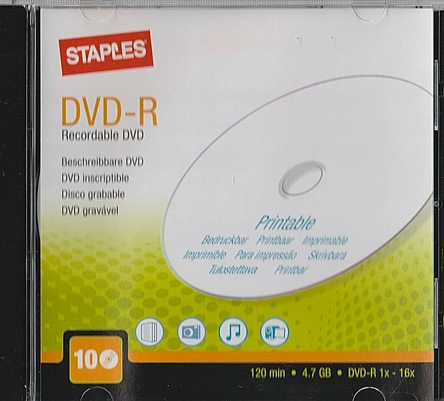 8 STAPLES RECORDABLE DVDs - DVD-R - PRINTABLE - 120 MINS - NEW NOT ...