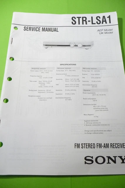 SERVICE MANUEL D'INSTRUCTIONS pour sony STR-LSA1, Original EUR 12,95 - PicClick FR