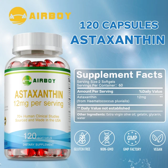 ASTAXANTHIN 12MG-ANTIOXIDANT,,IMPROVE BRAIN Function,Support Skin and ...