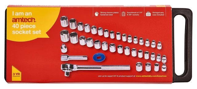 40 PC SOCKET Set 3/8" & 1/4" Drive Sae & Metric Sockets Reversible ...
