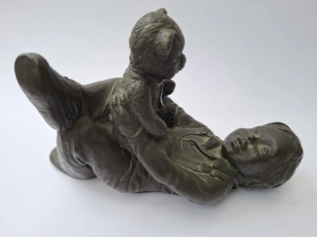 COLD CAST BRONZE Child With Teddy Sculpture Menton Manor £11.99 ...