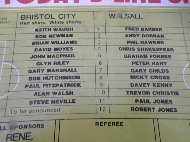 BRISTOL CITY V Walsall Saturday 27Th December 1986 Division 3 £1.43 ...
