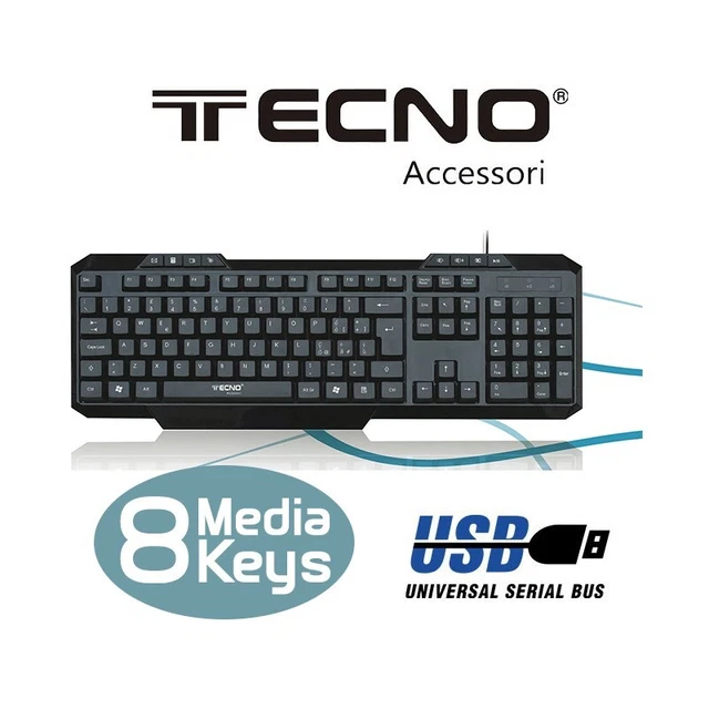 TASTIERA USB MULTIMEDIALE Con Filo Layout Italiano Ergonomica ...