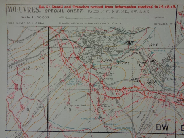 WW1 TRENCH MAP of GERMAN ARTILLERY POSITIONS + ENEMY ORGANISATION (post ...
