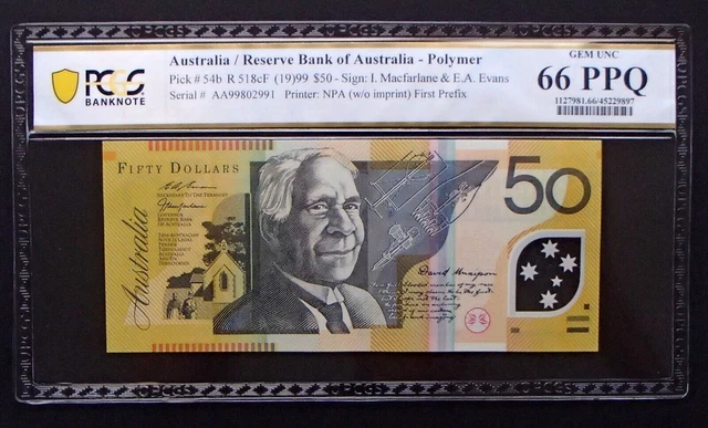 1999 AUSTRALIA $50 Dollar Note Macfarlane/Evans First Prefix AA99 Gem ...