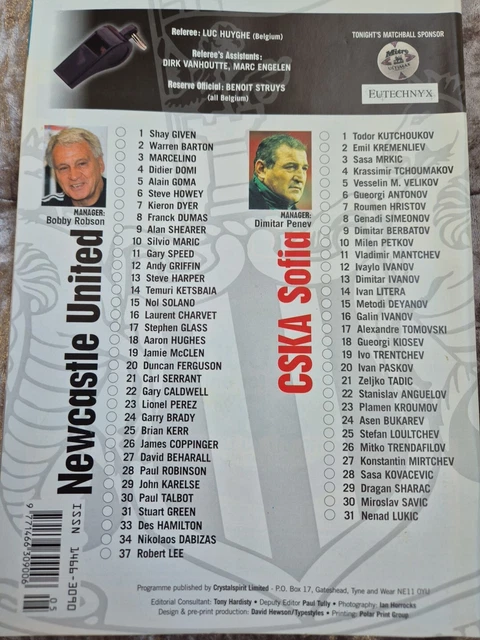 NEWCASTLE UNITED V Cska Sofia Official Matchday Programme 30th September 1999 £10.00 - PicClick UK