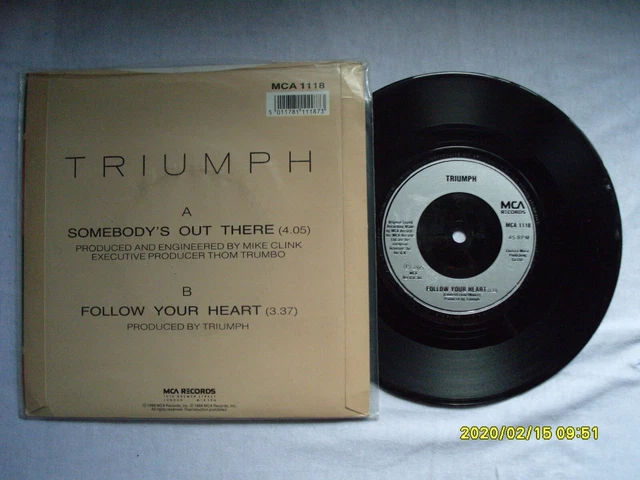 TRIUMPH SOMEBODY'S OUT THERE MCA RECORDS UK 7" VINYL SINGLE in PICTURE ...
