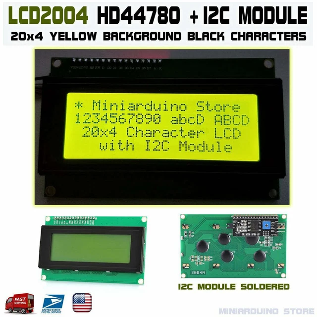 LCD 2004 YELLOW Serial IIC I2C TWI 20x4 LCD2004 Module Display Screen ...