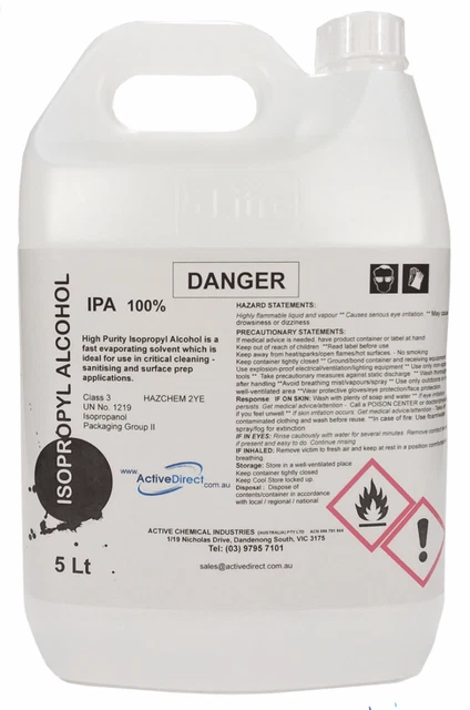 ISOPROPYL ALCOHOL 100% IPA Isopropanol 5L 5 Litres Fast Evaporating ...