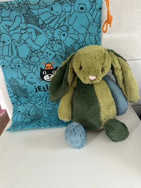 JELLYCAT BASHFUL PATCHWORK Basil Bunny Genuine with Dust Bag New With ...