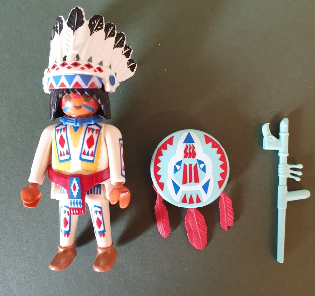 PLAYMOBIL NATIVE AMERICAN Indian Chief figure With Tommahawk And Shield ...