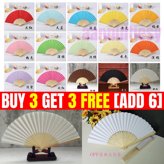 CHINESE HAND HELD Dance Folding Fan Paper Bamboo Flower Wedding Party ...