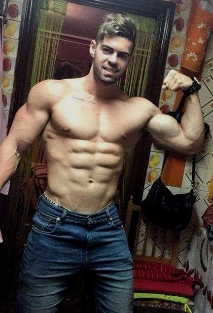 SHIRTLESS MALE MUSCULAR Beefcake Ripped Hunk Flexing Bicep Abs PHOTO ...