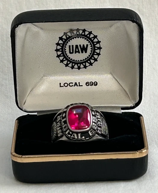 LOCAL 699 UAW Ring 25 Years of Service Red Stone Size 11 Gemco w/ Box ...