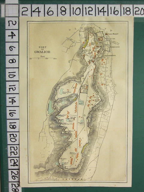 1938 INDIA INDIAN Tourist Map ~ Fort Of Gwalior ~ Bala Kila Old City ...