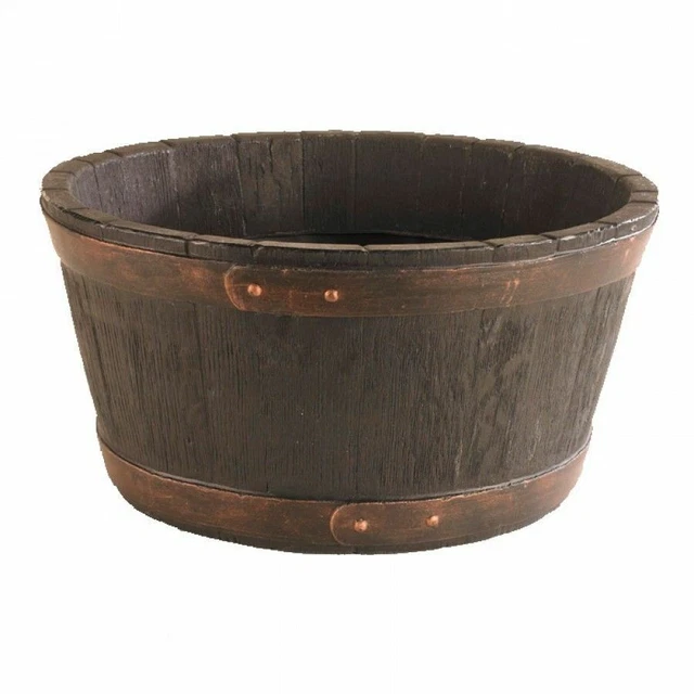 STRATA PLASTIC GARDEN Outdoor Oakwood Barrel Planter Plant Pot - 50cm £ ...