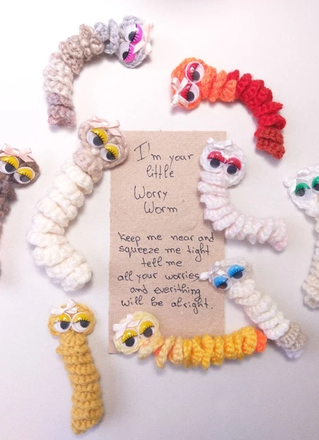 WORRY WORM WITH pretty wiggly eyes & poem Stress relief fidget toy ...