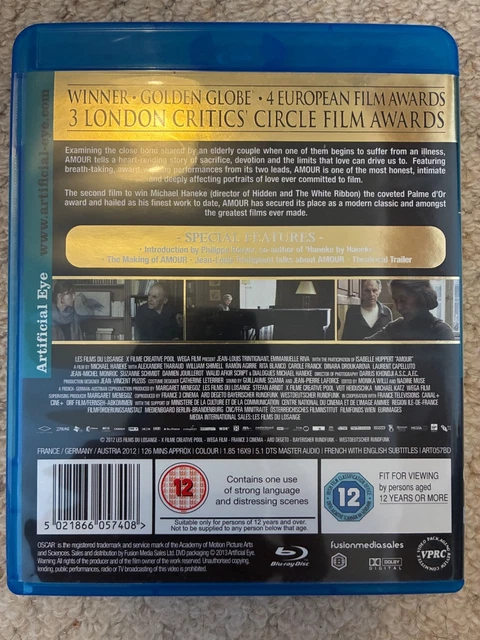AMOUR BLU-RAY - Michael Haneke, Huppert, Trintignant, Riva (Artificial ...