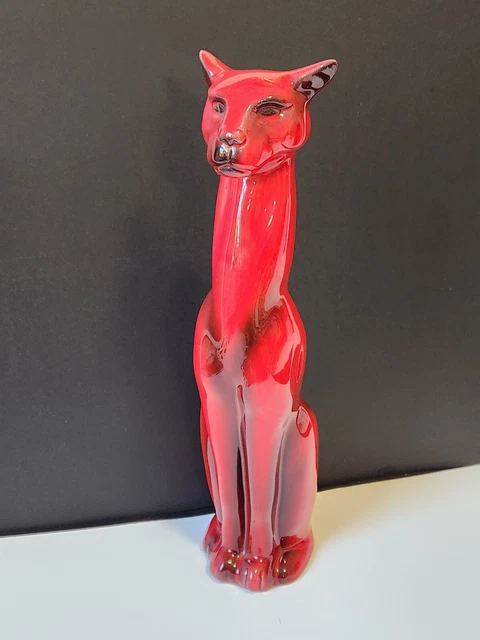 VTG MCM MID Century Art Deco Style Red Ceramic Cat Sculpture Figurine ...