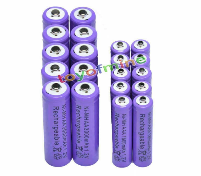 10XAA +10 XAAA 1.2V 1800mAh 3000mAh NiMH purple Rechargeable Battery ...