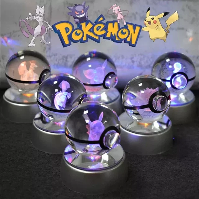 POKEMON 3D CRYSTAL Glass Pokeball Orb and LED Light Stand Perfect Kids ...