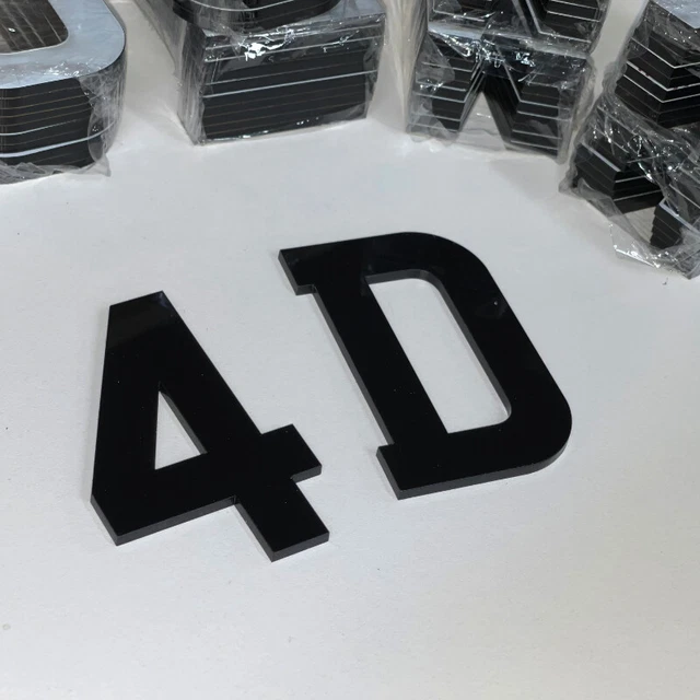 4D NUMBER PLATE LETTERS/SIGNS 3D LASER CUT self peel adhesive 3mm GLOSS ...