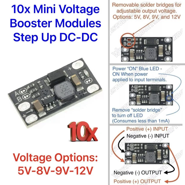 10X MINI DC-DC Voltage Boost Module Step-Up Converter 5V 8V 9V 12V Volt ...