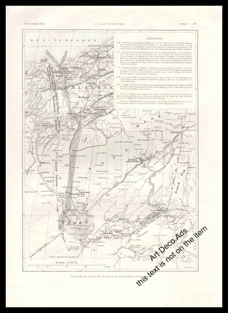 GRAVURE 1891 ENGRAVING, La Région de Touat Algérie et le Maroc ...