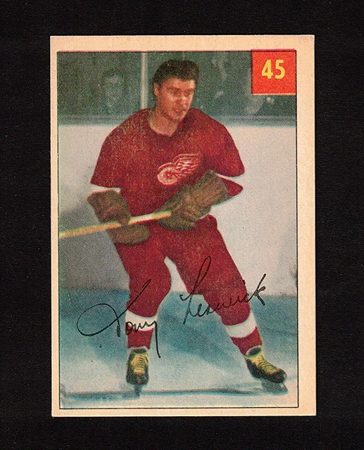 1954-55 TONY LESWICK #45 EX+ Parkhurst ** Carte hockey vintage Red ...