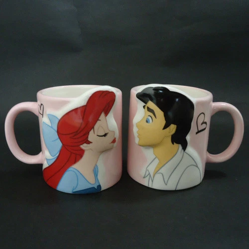 DISNEY THE LITTLE Mermaid Ariel & Prince Eric Kiss Pair Mug Cups Set ...