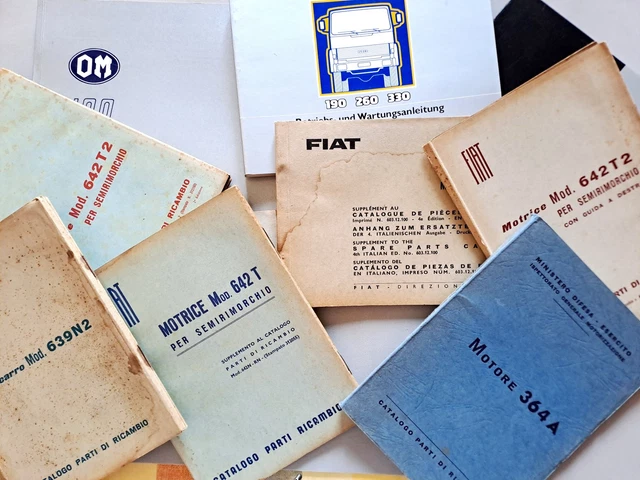 10 LIBRETTI USO Manutenzione/Officina/Cataloghi RIcambi camion FIAT e ...